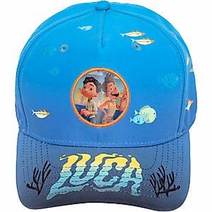 Disney Pixar Luca Cotton Adjustable Baseball Hat with Curved Brim and Embroidered Patch, Blue, One Size