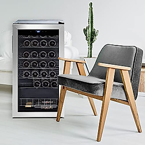 Smad Wine Fridge, 33 Bottle Wine Cooler Refrigerator, 19 Inch Freestanding Wine Fridge with Digital Temperature Display and Glassdoor, 3.5 cuft, Stainless Steel