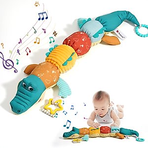 Tummy Time Toys 0-6 Months Baby Musical Stuffed Animal Infant Toys with Ruler Design, Rattle and Multi-Textures, 0-3-6-12 Months Newborn Toys for babies, Alligator & Crocodile