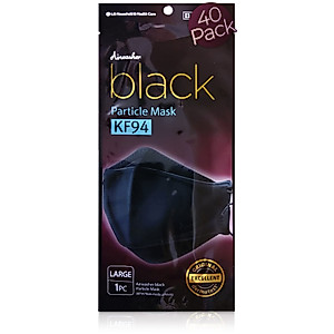 [Airwasher] KF94 Disposable Face Mask - Made in Korea, Black Breathable Reusable Face Mask, Individually Wrapped 4-Ply Adjustable Cloth Masks, 40 Pack