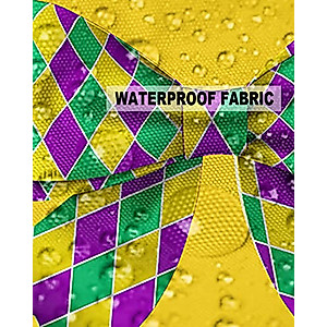 Outdoor Waterproof Throw Pillow Covers Set of 2 Cushion Cases Mardi Gras Purple Yellow Green Plaid Bow Pillow Covers,Decorative Pillowcases for Patio,Garden,Couch 20x12 Inch