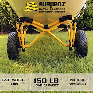 Suspenz Kayak Canoe Transport Trailer, DLX Kayak Cart, Trolley with Airless Wheels and Straps, Weight Capacity 150 lbs, (22-0044)