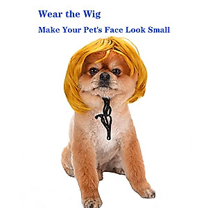 Funny Dog Cat Cosplay Wig, Headwear Apparel Toy, Pet Costumes, Cat Dress up for Halloween, Christmas, Parties, Festivals, Dog Wigs for Small Medium and Large Dogs (Pumpkin Yellow)