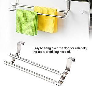 Towel Rack, Double-Layer Stainless Steel Bathroom Rack with Adjustable Rod, Hung on Cabinet, Table, Wall, Door, Suitable for Bedroom, Bathroom, Kitchen, Garage