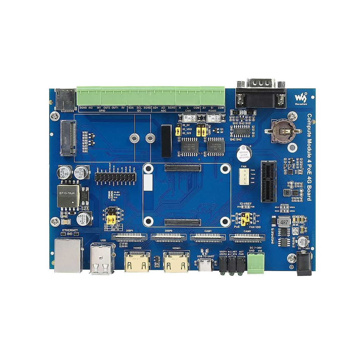 Waveshare Compute Module 4 Industrial IoT Base Board for All Variants of Raspberry Pi CM4 Global 5G/4G/3G/2G Cellular Network Support