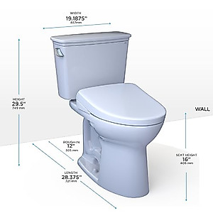 TOTO Drake Transitional WASHLET+ Two-Piece Elongated 1.28 GPF TORNADO FLUSH Toilet with S7A Contemporary Bidet Seat, Cotton White - MW7864736CEG#01