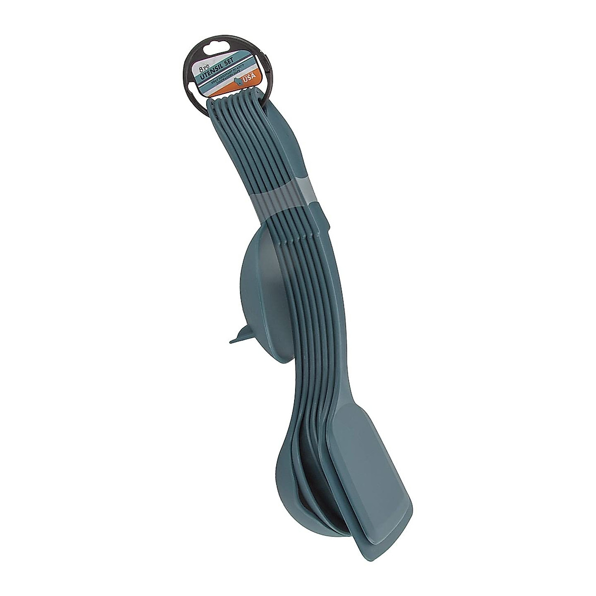 Wisconic 8-Piece Utensil Set - Plastic, Durable Kitchenware, Dishwasher Safe, Heat Resistant Up To 400F - Includes Turner, Spoon, & More - Made in the USA - Prussian Blue