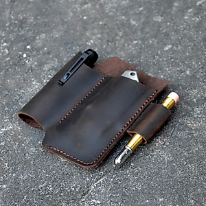 YIYUS Genuine Leather Multitool Belt Sheath Organizer, Leather EDC Belt Pouch for Men, Belt Holder Mini Leather Pocket, Flashlight Holder, Pen Holder, Sheath Holster Darkbrown