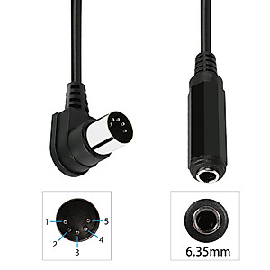 PNGKNYOCN Right Angle DIN 5 Pin to 6.35mm Cable 90 Degree MIDI Male to 1/4" Female TRS Audio Adapter Cable for Speaker, Amplifier, Mixe, MIDI Keyboard etc (30 cm)