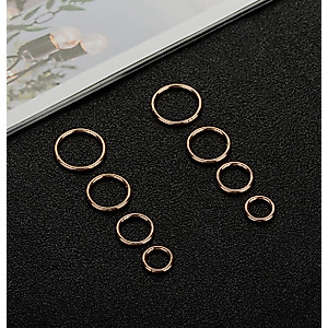 REVOLIA 8Pcs 16G Surgical Steel Nose Rings Hoop Septum Piercings Cartilage Earrings for Women Men Helix Couch Daith Lip Tragus Piercings Hinged Clicker 6-12mm Rose-gold