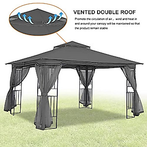MASTERCANOPY Patio Outdoor Gazebo with Netting Screen Walls and Corner Shelf Design (11x11,Gray)