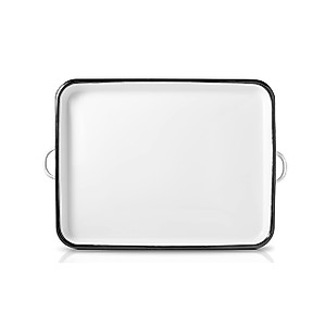 Eternal Living 17” White Enamel Serving Tray with Handles and Baking Cookie Sheet, White
