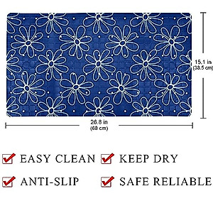 Bath Tub Shower Mat - Anti-Slip PVC Material 15.1x26.8 in, Gentle Cushioning Quick Drying Suction Cups Reliable Solution - Lovely Daisies on a Blue Background Non-Slip Floor Mat
