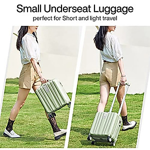 Hanke 14 Inch Underseat Carry On luggage with Wheels, Lightweight Mini Suitcase for Weekender, PC Hardside Small Carry On Bag with TSA Lock,Travel Suit Case Women men（Bamboo Green）