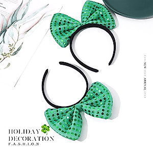 DRESBE Green Sequins Bowknot Headbands St. Patrick's Day Headband Festival Costume Accessories for Women and Girls(Pack of 2)
