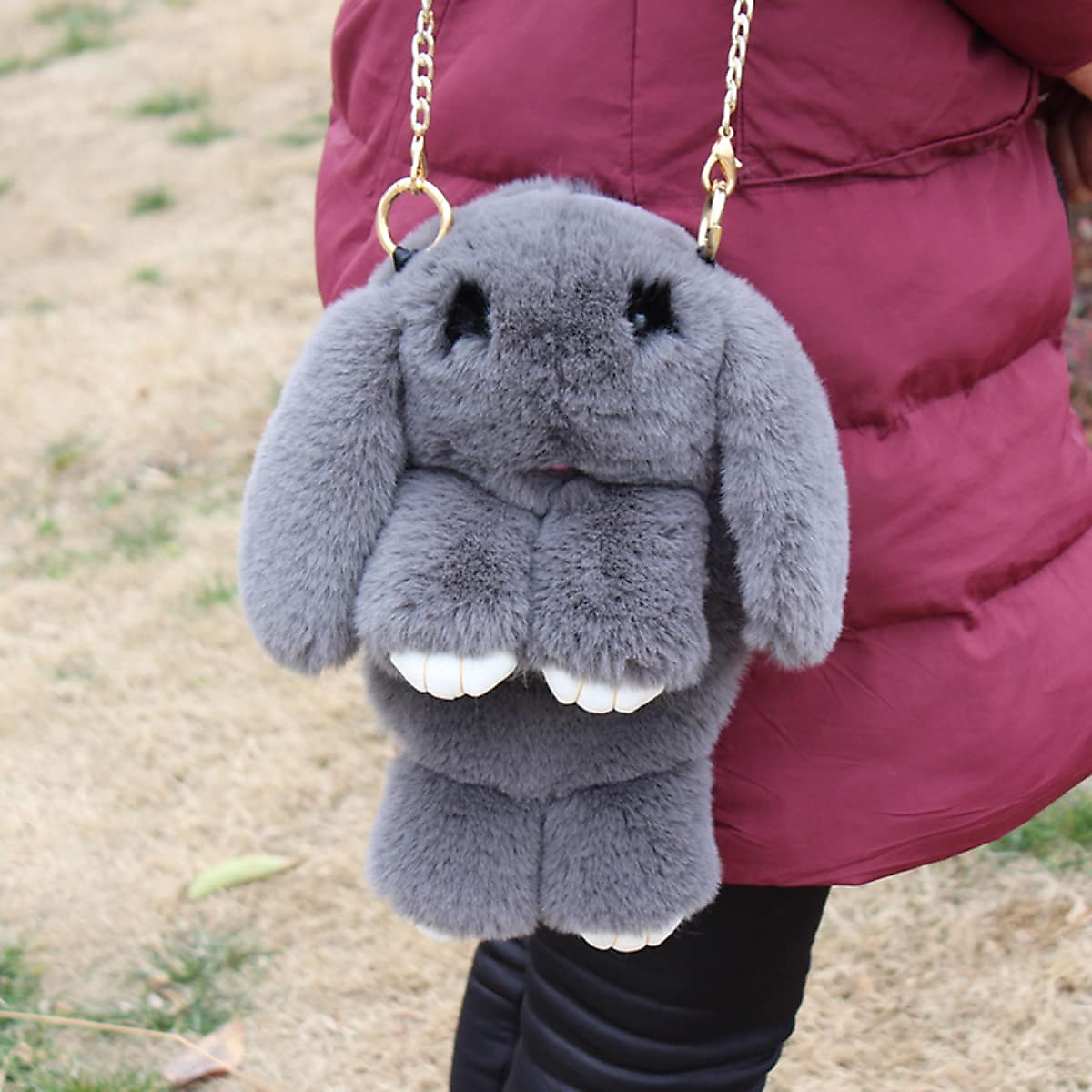 Evaliana Bunny Faux Rabbit Fur Crossbody Handbag Shoulder Bag