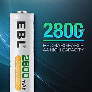EBL 2800mAh Ni-MH AA Rechargeable Batteries (8 Pack) and Rechargeable AA AAA Battery Charger with 2 USB Charging Ports