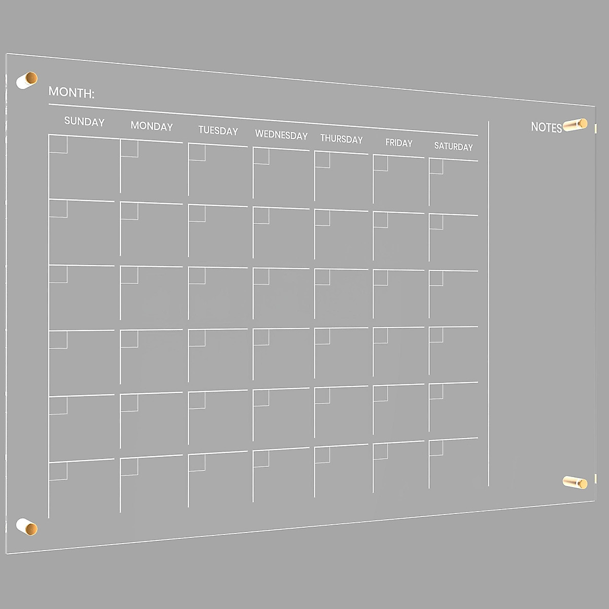 WRITEBOARD Acrylic Calendar for Wall | Large Clear 24"x16" Dry Erase Calendar for Wall Mounting | Clear Reusable Home Office Large Monthly Calendar (White)