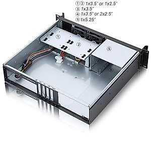 RackChoice MicroATX 2U Rackmount Server Chassis Short Depth 1x5.25 Front +4x3.5 Bay / USB3.0 with 2.0 Adapter Support ATX PSU with top 120mm or Side 80mm Fan Black