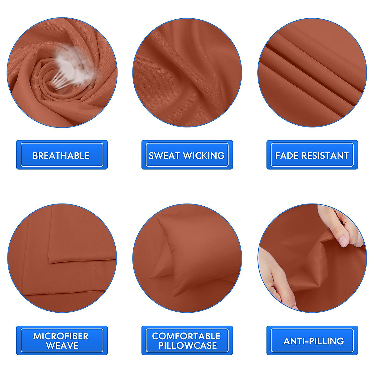 HOMEIDEAS 6 Pieces Lightweight Easy Care Microfiber Bed Sheets Set(Queen, Terracotta), Super Soft & Fade Resistant, 15 inches Deep Pocket 1800 Thread Count Bedding