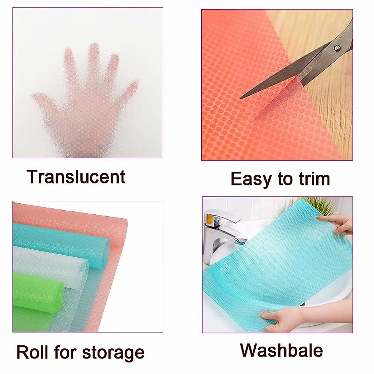 Waterproof Refrigerator Mats Non-Slip Cuttable Refrigerator Liners Washable EVA Fridge Shelf Liners for Drawer Table Closet Cabinet Shelves, 8 Pack, Red/Blue/Pink/Clear