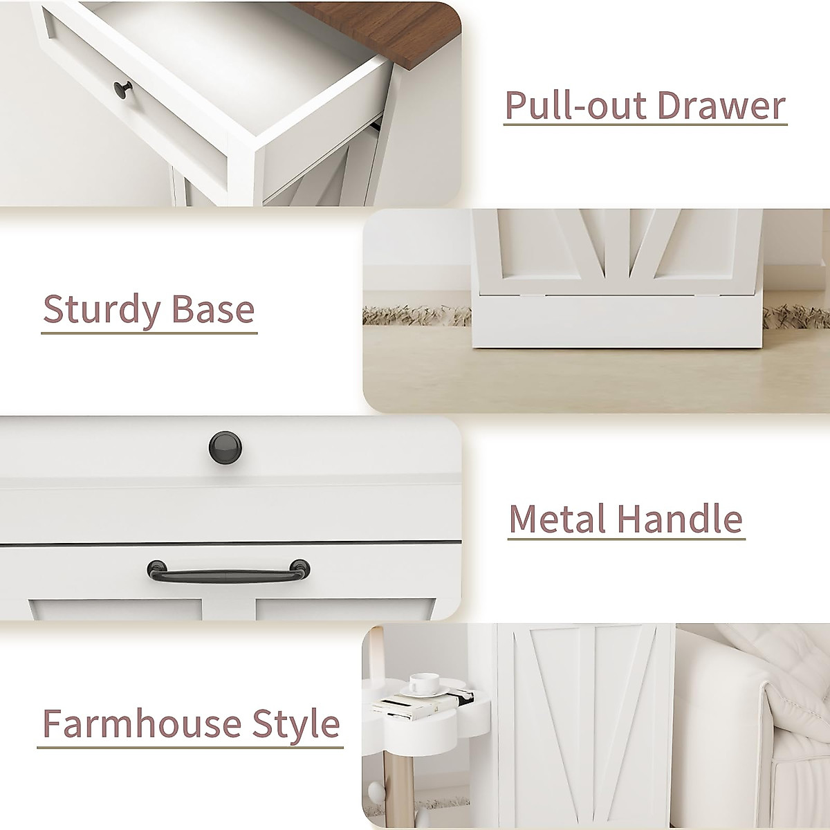 CREAWELLAY Tilt Out Trash Can Cabinet, 13 Gallon Large Hidden Kitchen Garbage Can with Storage Drawer, Farmhouse Wooden Garbage Bin Cabinet for Laundry Room, Living Room (White)