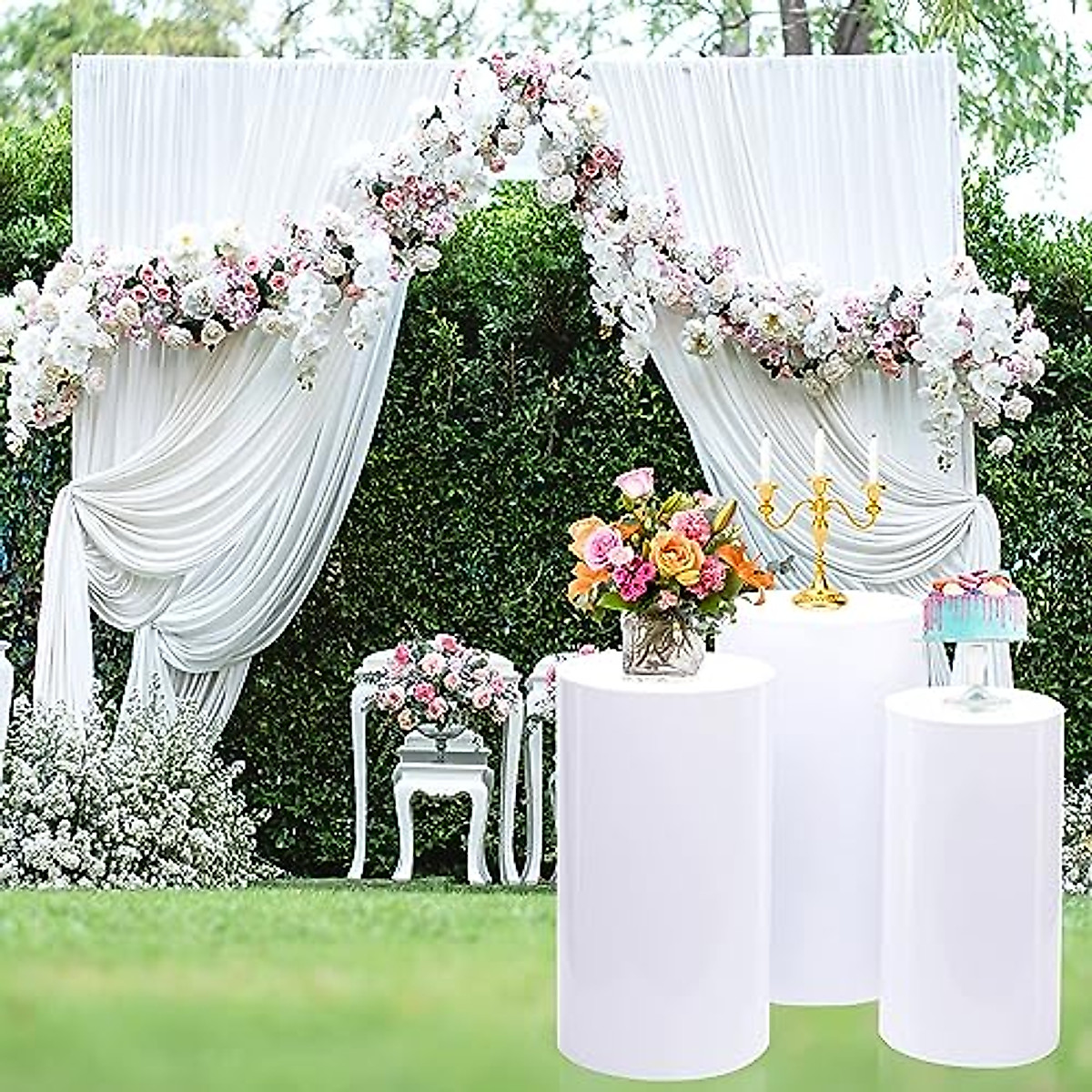 ZCEBGIG 3Pcs Cylinder Stands for Party Cylinder Pedestal Stands for Parties Cylinder Tables for Parties Wedding Pillars Baby Shower Dessert Tables Birthday Party Event Decor (Round-White-3Pcs)