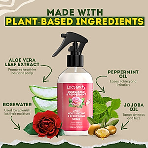 Locsanity Daily Moisturizing Refreshing Spray for Locs, Dreadlocks - Rose Water and Peppermint Hair Scalp Moisturizer, Dreadlock Spray - Natural Loc Care and Maintenance (8oz)