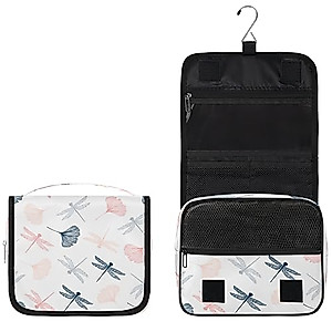POFATO Dragonflies Ginkgo Leaves Travel Toiletry Bag Cosmetic Makeup Bag for Women Men Hanging Hook Wash Toiletries Portable Toiletry Bags Organizer