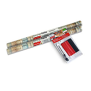 d-c-fix 346-0644-2PKA Decorative Self-Adhesive Film, Beach Wood 17" x 78" Roll, 2-Pack with Applicator