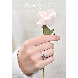 Vito 925 Sterling Silver Birthstone Rings for Women, Adjustable Open Heart Cubic Zirconia March Birthstone Ring Birthday Month Jewelry Gift for Mom Wife Daughter