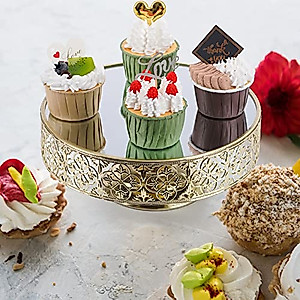 TRSPCWR Cake Stand, Gold Mirror Round Dessert Stand, 10inch Wedding Dessert Display Cake Stands, Metal Cake Plate Decor for Wedding Birthday Party
