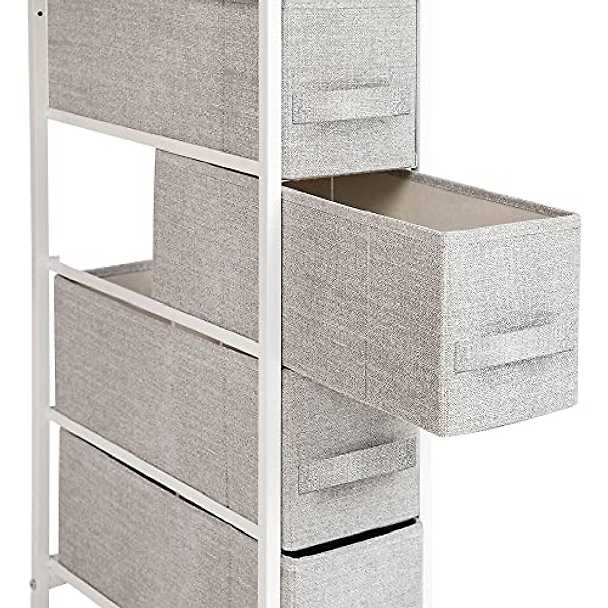 Flash Furniture 4 Drawer Slim Wood Top White Cast Iron Frame Dresser Storage Tower with Light Gray Easy Pull Fabric Drawers