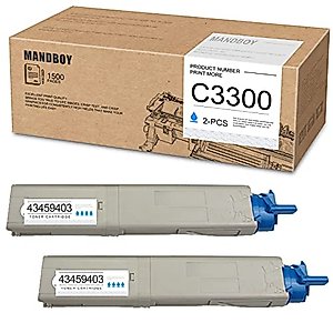 MANDBOY Compatible C3300 43459403 Toner-Cartridges Cyan (2 Pack) | Replacement for OKI C3300 C3400 C3500 C3530 C3450 C3600 MC360 MFP Printer Toner Cartridge
