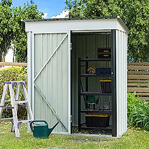 5' x 3' Metal Outdoor Storage Shed, Steel Utility Tool Shed Storage House with Door & Lock, Metal Sheds Outdoor Storage for Backyard Garden Patio Lawn, White
