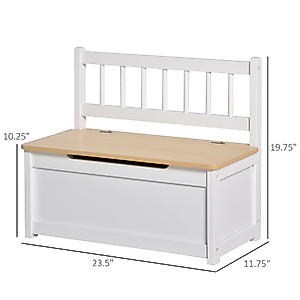 Qaba Toddler Toy Box Storage Bench with Large 27 L Interior, Kids Storage Bench Seat with Storage for Toddler Playroom Furniture, Kids Bedroom Furniture, Toy Organizer and Storage Bin White