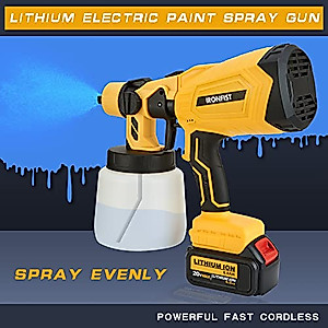 IRONFIST Cordless Paint Sprayer, for DEWALT 20V Battery Brushless HVLP Electric Paint Gun with 1000ML Container, 3 Patterns, 4 Size Nozzles (Battery NOT Included) Yellow
