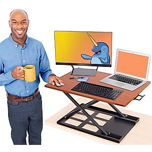 Stand Steady X-Elite Pro, Ergonomic Adjustable Height Standing Desk Converter for Home or Office, Easy Lift Sit to Stand Laptop Desk Riser for Laptop and Computer Monitor (Cherry, 28in x 20in)