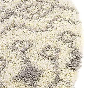 Unique Loom Moroccan Trellis Shag Collection Area Rug - Meknes (10' Round, Ivory/Gray)