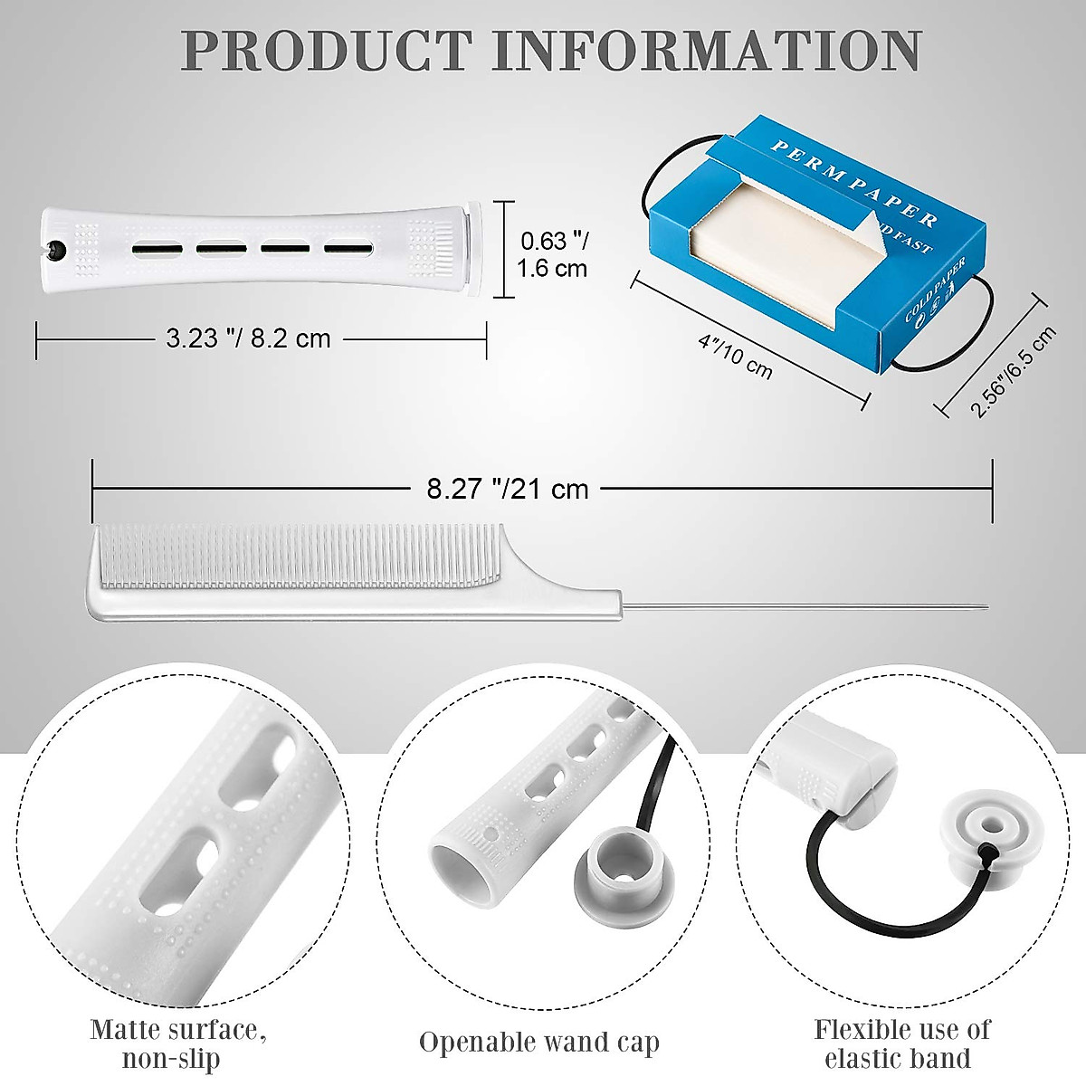 WILLBOND Hair Styling Kit: 48 Hair Perm Rods Plastic Cold Wave Rods, 2 Steel Pintail Combs, 350 Perm Papers, 6 Duck Bill Clips for Hairdressing Styling(White)
