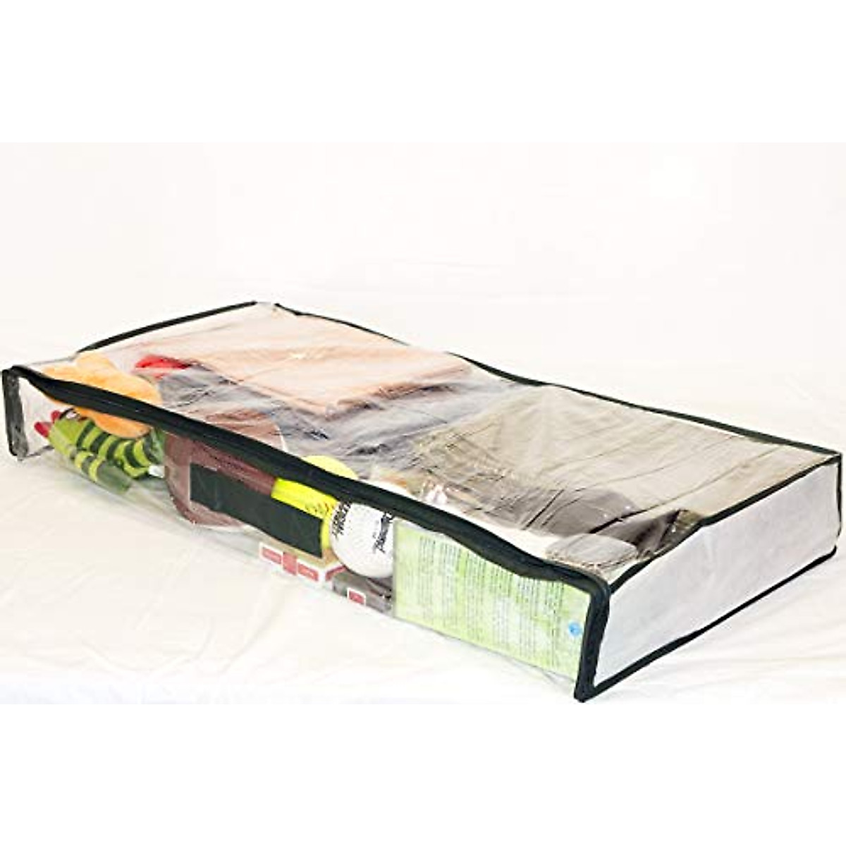 5-Pack Clear Vinyl Zippered Underbed Storage Bags 32 x 16 x 4 Inch with Dark Green Trim, 11 x 14.5 Insert Pocket and Handle
