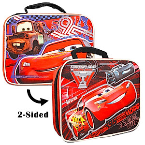 Disney Cars Backpack with Lunch Box Set - Bundle 16" Lightning Mcqueen Backpack, Lunch Bag, Tattoos, More | Cars Backpack and Lunchbox for Boys