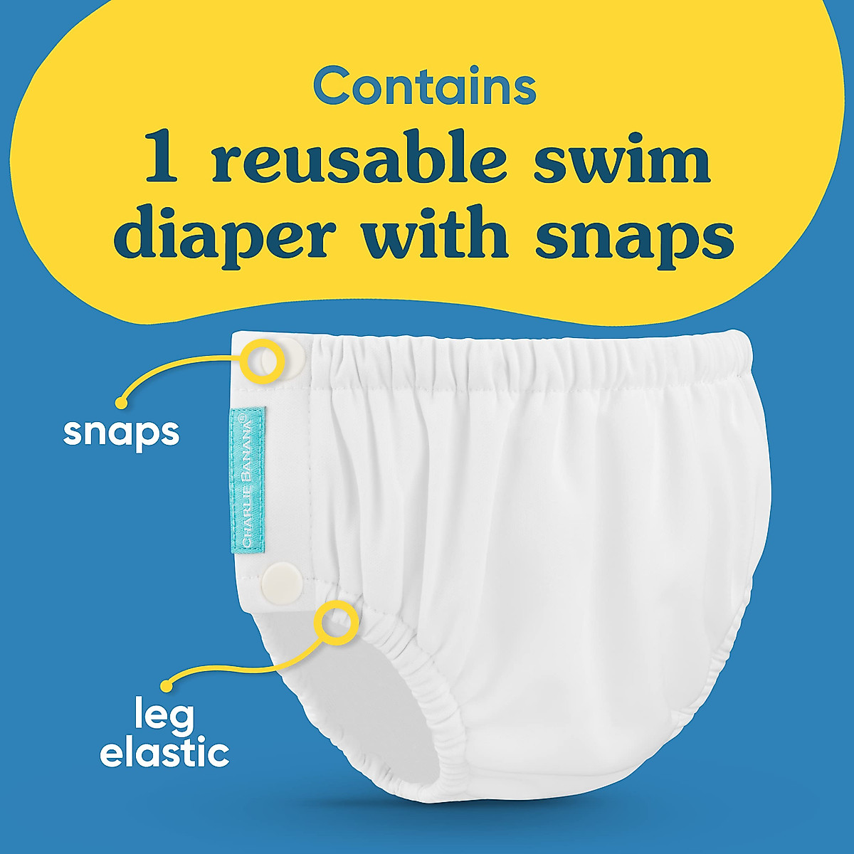 Charlie Banana Reusable Swim Diaper with Snaps, Easy-On and Off, Snug Fit to Prevent Leaks, Pencil Stripes Blue, Medium (14-20lbs)