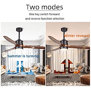 EKIZNSN 3 Blade Wood Ceiling Fans with Lights, 50'' Outdoor Indoor Ceiling Fan for Bedroom/Farmhouse/Patios, 3 Downrod Included
