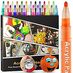 Acrylic Paint Pens Markers-24 Colors Waterproof Paint Pens for Rock Painting,Graffiti, Stone, Ceramic, Glass, Wood, Fabric, Canvas, Porcelain, Metal,Pumpkins,Water Based Quick Dry Non-Toxic No Odor