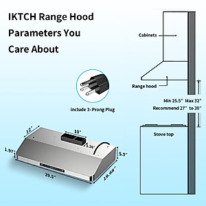 IKTCH 30 inch Under Cabinet Range Hood, 900 CFM Range Hood with 4 Speed Gesture Sensing&Touch Control Panel, Stainless Steel Range Hood 30 inch with 2 Pcs Baffle Filters