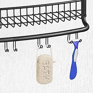 mDesign Extra Wide Stainless Steel Bath/Shower Over Door Caddy, Hanging Storage Organizer 2-Tier Rack with Hook and Basket, Holder for Soap, Shampoo, Loofah, Body Wash, Omni Collection, Black