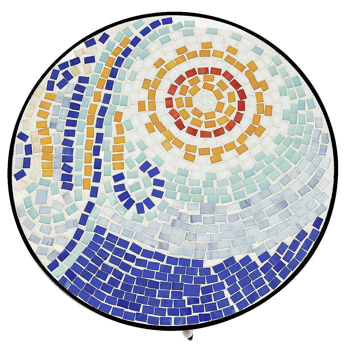 Modern Outdoor Indoor Round Accent Table Plant Stand Scheme Garden Steel Ocean Inlaid Glass Mosaic Top Patio Piece, Plant Stand