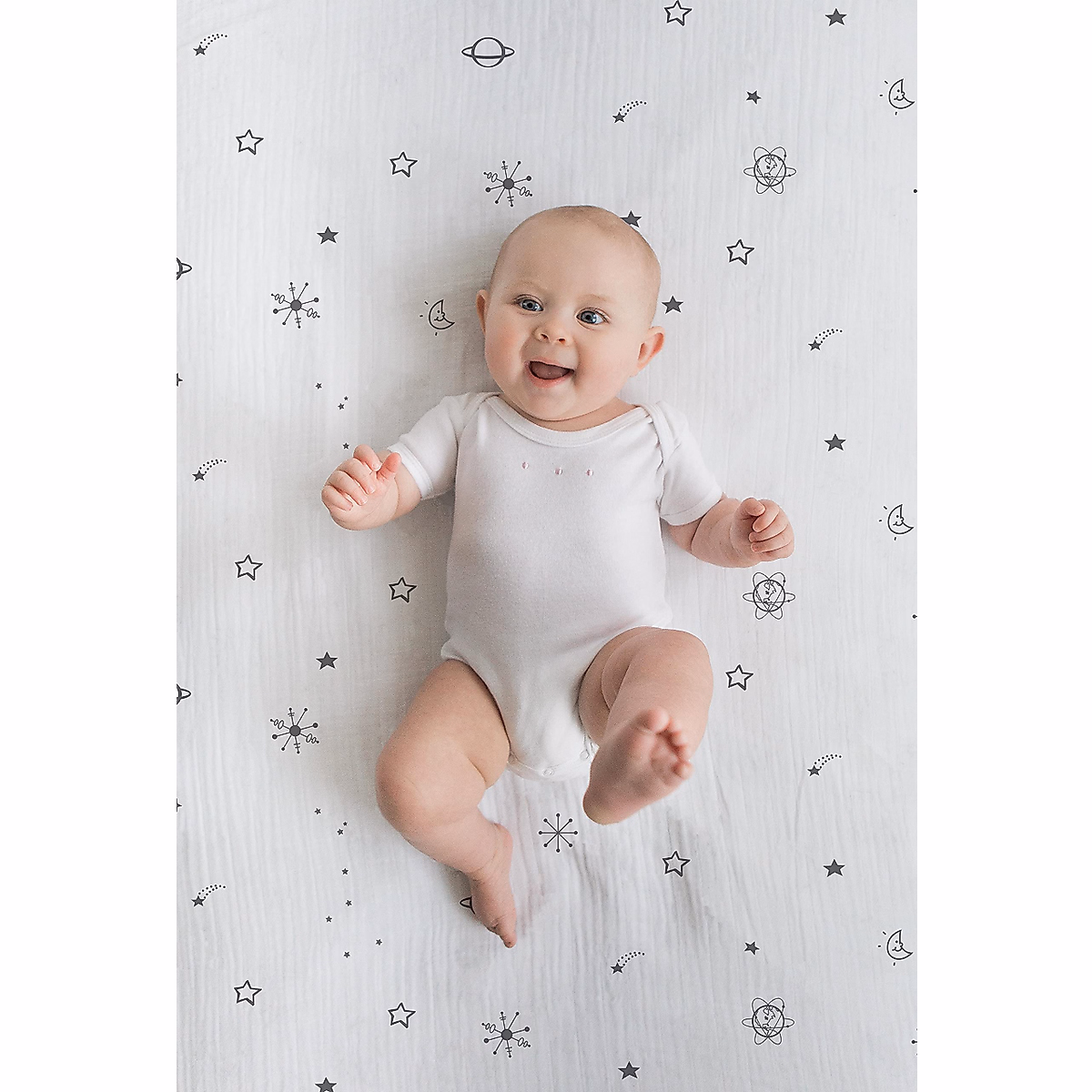 Amazing Baby Cotton Muslin Fitted Crib Sheet, Space, Soft Black , 52x28x6 Inch (Pack of 1)