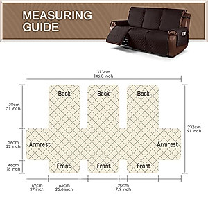 KinCam Waterproof Recliner Sofa Cover, Non-Slip Reclining Couch Covers for 3 Seat, Recliner Couch Cover Furniture Protector with Elastic Straps for Pets, Kids, Dark Chocolate